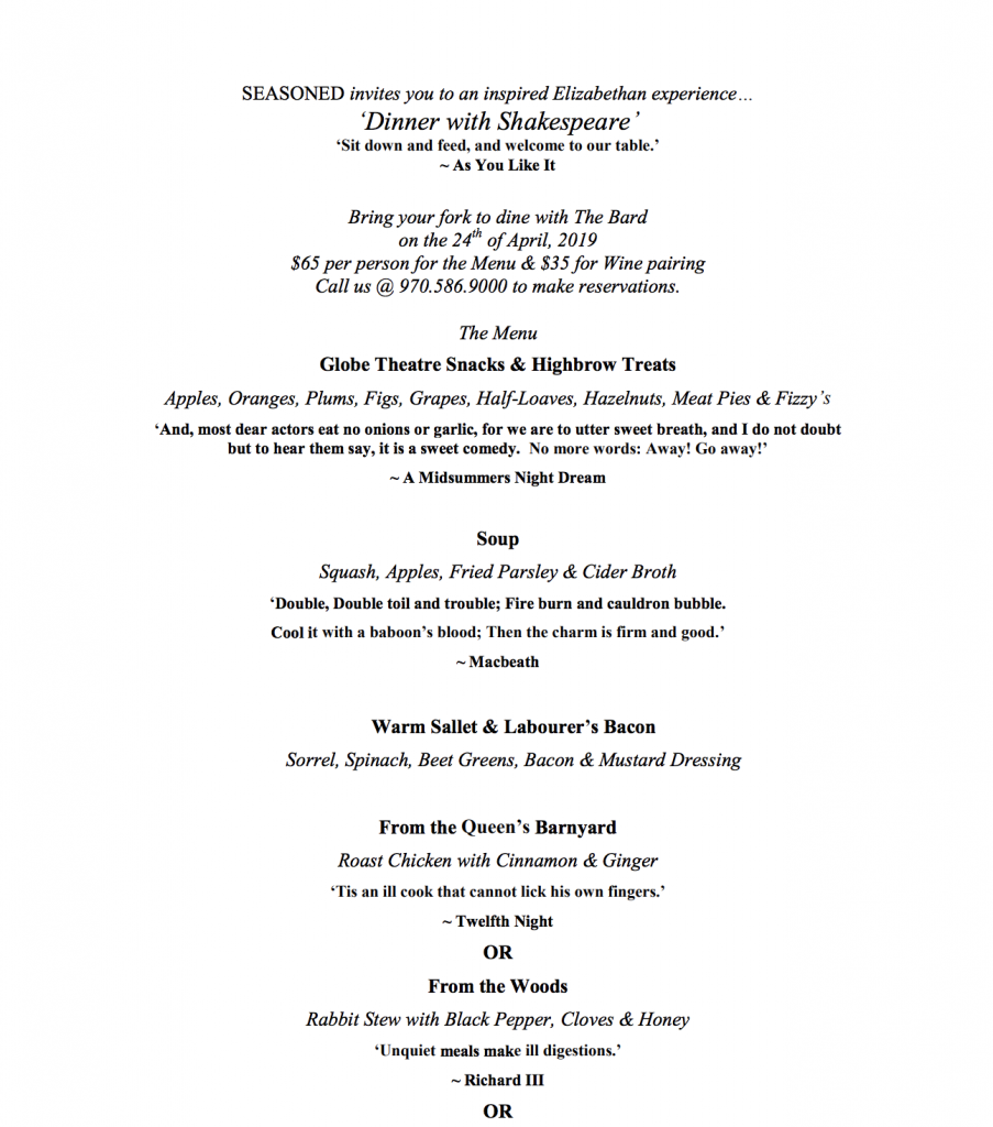 Dinner With Shakespeare – Seasoned